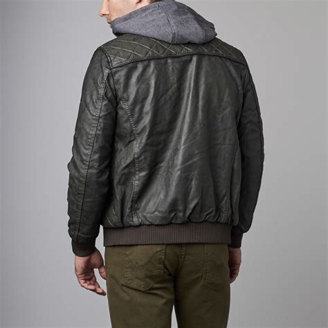 X Ray Jeans Ribbed Detail Faux Leather Jacket Olive S Xray