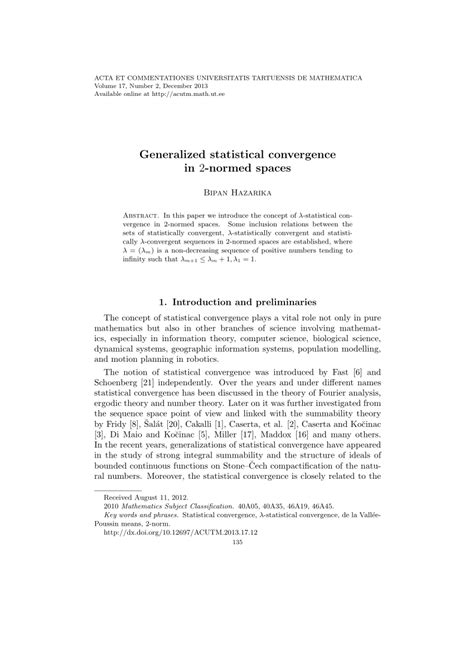 Pdf Generalized Statistical Convergence In 2 Normed Spaces