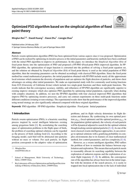 Optimized PSO Algorithm Based On The Simplicial Algorithm Of Fixed