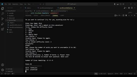 word scramble game c programming language youtube