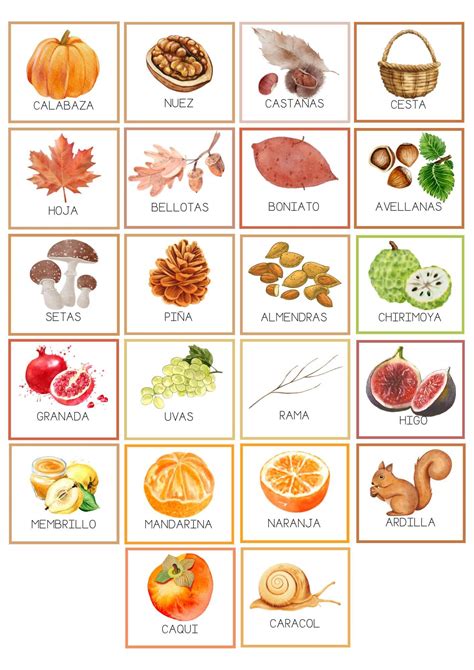 Profes Papel Tijera Vocabulario De Otoño Castellano Mayúsculas