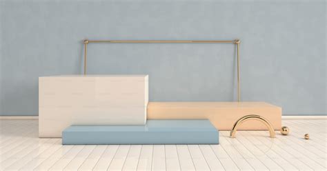 기하학적 모양으로 3d 렌더링 된 인테리어 바닥에 연단 제품 프레젠테이션을 위한 플랫폼 세트 배경을 모의합니다 현대 미니멀 디자인의 추상적 인 구성 사진