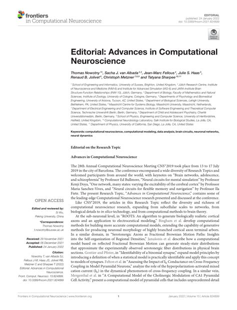 Pdf Editorial Advances In Computational Neuroscience