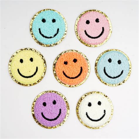 Chenille Smiley Face Patchglitter Smiley Face Patchemoji Etsy