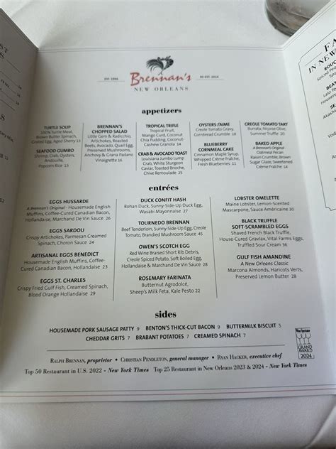 Brennans Menu Updated For 2025