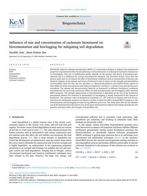 Pdf Influence Of Size And Concentration Of Carbonate Biomineral On Biocementation And
