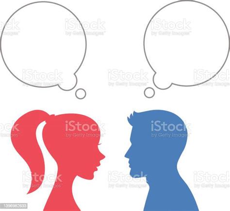 남성과 여성의 실루엣과 스피치 버블의 일러스트 레이 션 개념에 대한 스톡 벡터 아트 및 기타 이미지 개념 검은색 공란