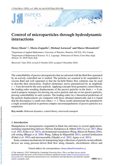 Pdf Control Of Microparticles Through Hydrodynamic Interactions