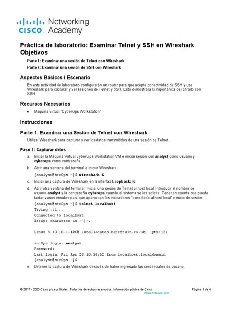 21212 Lab Examining Telnet And Ssh In Wireshark Pdf Cubierta