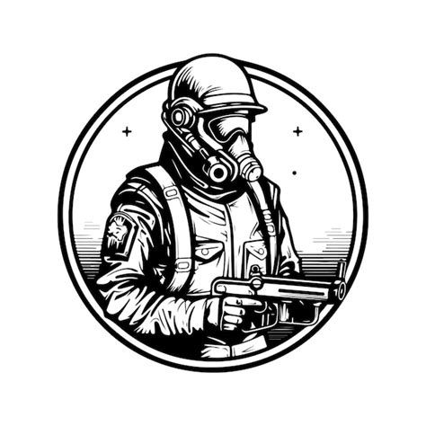Ciencia Ficción Soldado Vintage Logo Línea Arte Concepto Blanco Y Negro