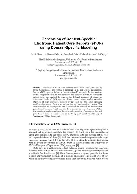 generation of context specific electronic patient care reports epcr