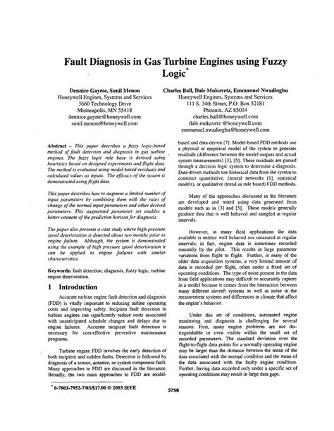 Pdf Fault Diagnosis In Gas Turbine Engines Using Fuzzy Logic