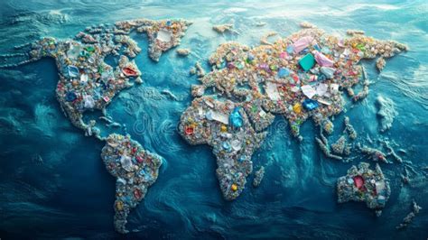 A World Map Formed By Plastic Pollution In The Ocean Stock Illustration