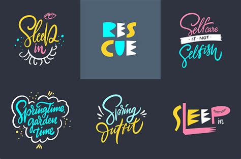 긍정적 인 영감 문자 따옴표 세트 다채로운 벡터 일러스트레이션입니다 검은 색 배경에 격리 동기 부여에 대한 스톡 벡터 아트 및