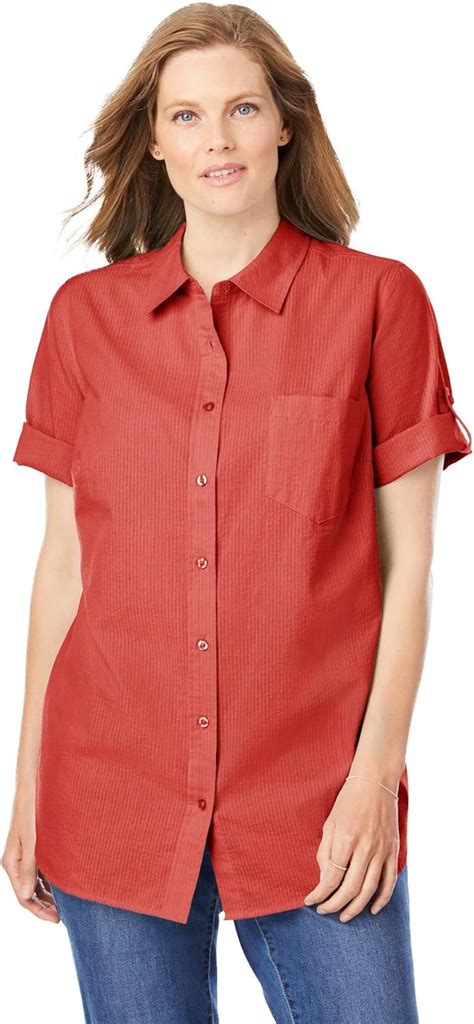 Plus Size Woman Within Womens Plus Size Short Sleeve Button Down