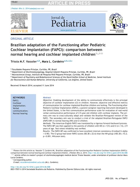 Pdf Brazilian Adaptation Of The Functioning After Pediatric Cochlear Implantation Fapci