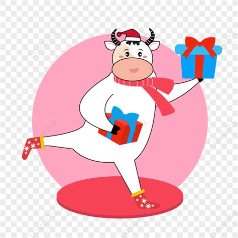손으로 그린 만화 크리스마스 선물 상자 소 그림 제전 빨간 PNG 일러스트 무료 다운로드 Lovepik