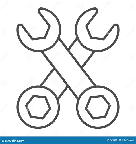 Crossed Wrench Tools Thin Line Icon Car Service Concept Vector