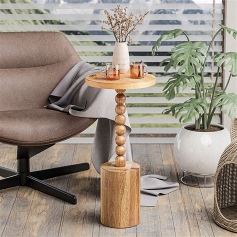 Millwood Pines Farmhouse Pedestal End Table Rustic Wood Drink Table