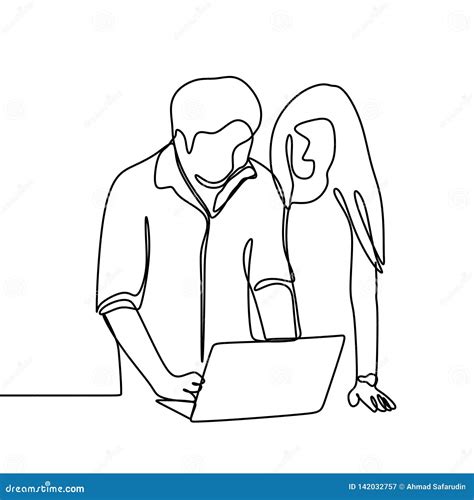 A Man And Women Talking And Discussing Their Project With A Laptop