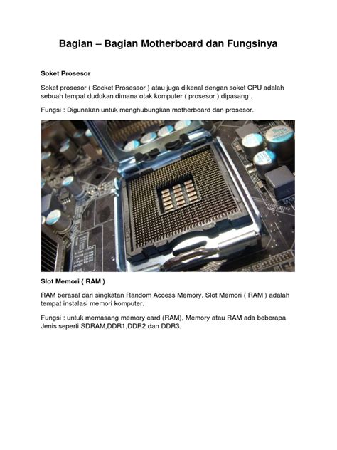 Bagian Bagian Motherboard Dan Fungsinya Pdf Teknologi And Rekayasa