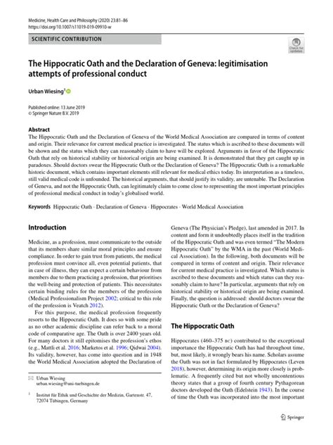 Hippocritic Oath Vs Declaration Of Helenski Pdf Medicine Medical