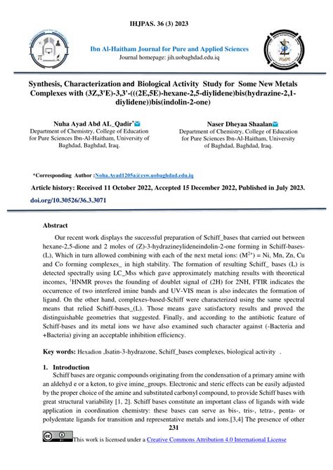 Pdf Synthesis Characterization And Biological Activity Study For