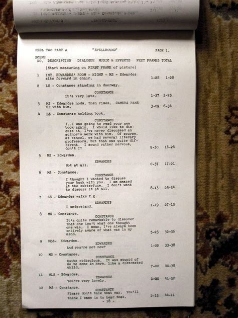 1961 Hitchcock Spellbound Cutting Continuity Script From Selznick