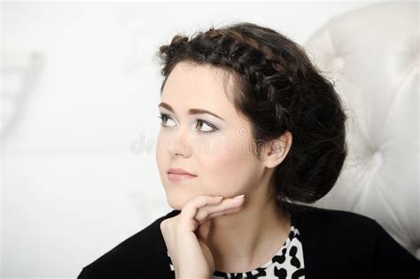 Portrait Of A Beautiful Brunette With Braids Stock Image Image Of