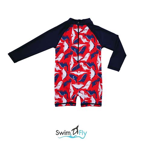 ชุดว่ายน้ำกันยูวี Swimfly แบบบอดี้สูทแขนยาว ลายไดโนเสาร์ Swimflythailand