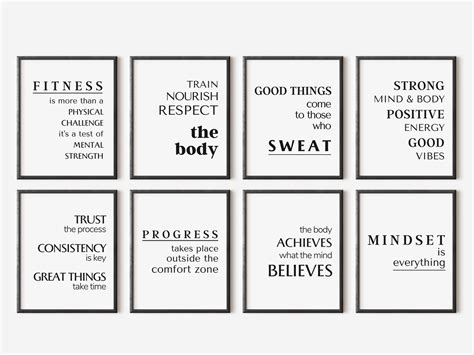 Fitness Poster Home Gym Wall Art Set Of 8 Workout Wall Decor Etsy
