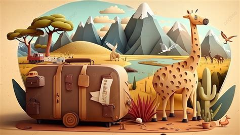 여행 가방 기린 귀여운 만화 배경 여행하다 3d 만화 트렁크 배경 일러스트 및 사진 무료 다운로드 Pngtree