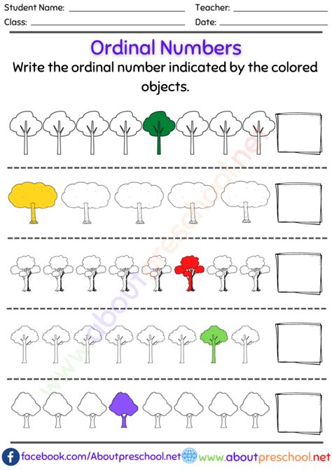 Kindergarten Or Grade 1 Ordinal Numbers Worksheet About Preschool