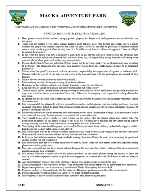 Maçka Macera Parkı Onam Formu Ingilizce Download Free Pdf Safety