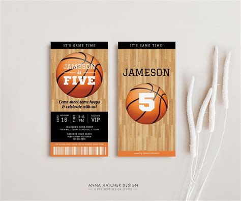 Editable Basketball Ticket Invitation 4x8 Basketball Birthday Party