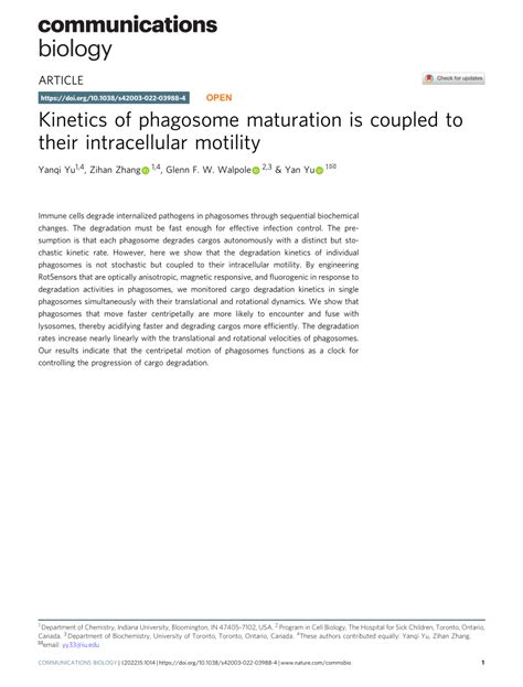 Pdf Kinetics Of Phagosome Maturation Is Coupled To Their