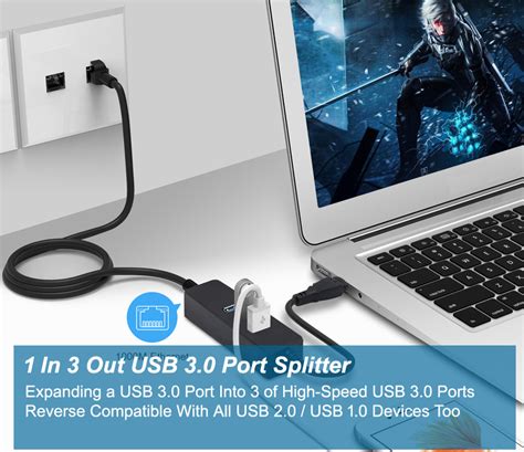 3 Port Usb 3 0 Hub With 1gbps Usb Ethernet Port Adapter