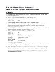 HW Ch Docx HW Ch Chapter Using Database Mgs How To Insert Update And Delete Data