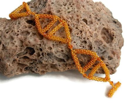 Orange Triangles Seed Bead And Crystal Bracelet Geometric Jewelry Geometric Jewelry Seed