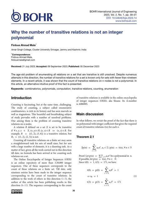Why The Number Of Transitive Relations Is Not An Integerpolynomial Pdf Sequence Mathematics
