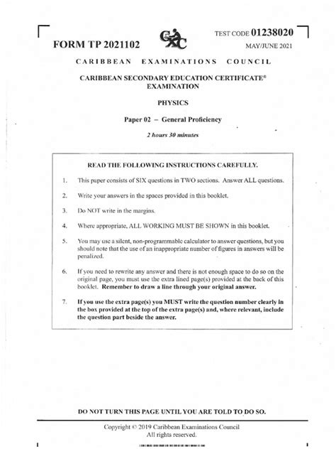 Csec Physics P2 2021 Pdf