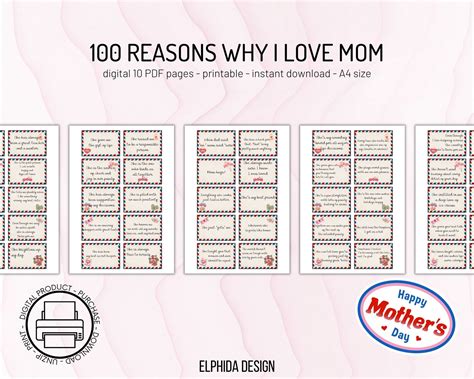100 Reasons Why I Love You Mom Printable Why I Love Mom Etsy