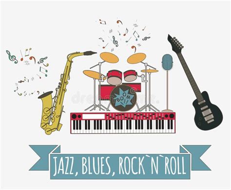 Musical Instruments Graphic Template Jazz Blues Rock`n`roll Ba Stock