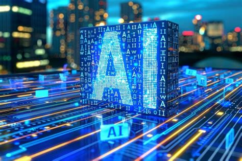 Futuristic Ai Cube Glowing In A Digital Cityscape Representing Advanced Technology And