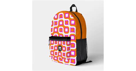 Hot Pink Orange Black White Midcentury Art Pattern Printed Backpack
