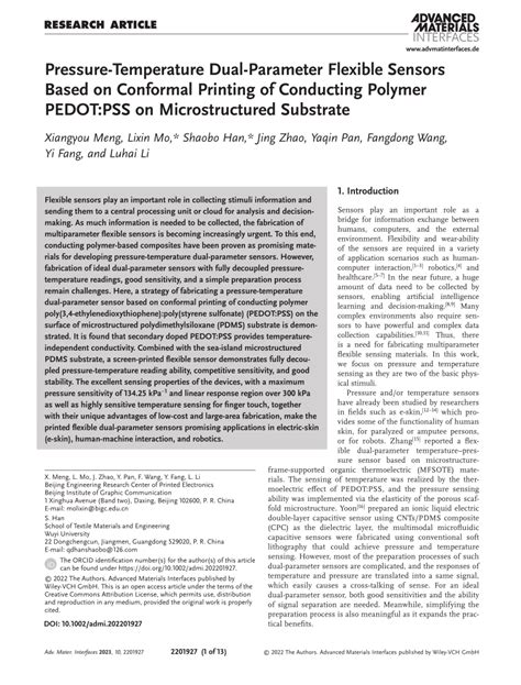 Pdf Pressure‐temperature Dual‐parameter Flexible Sensors Based On Conformal Printing Of