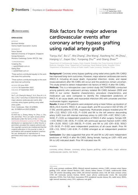 Pdf Risk Factors For Major Adverse Cardiovascular Events After