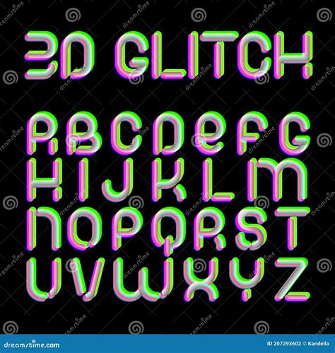 3d Glitch Effect Font Vector Illustration 207293602