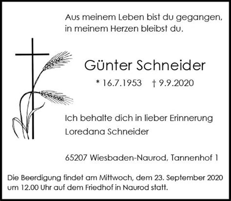 Traueranzeigen von Günter Schneider vrm trauer de