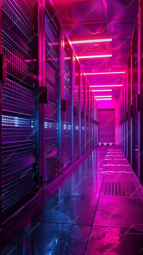 premium photo computer servers in a server room with colorful lights